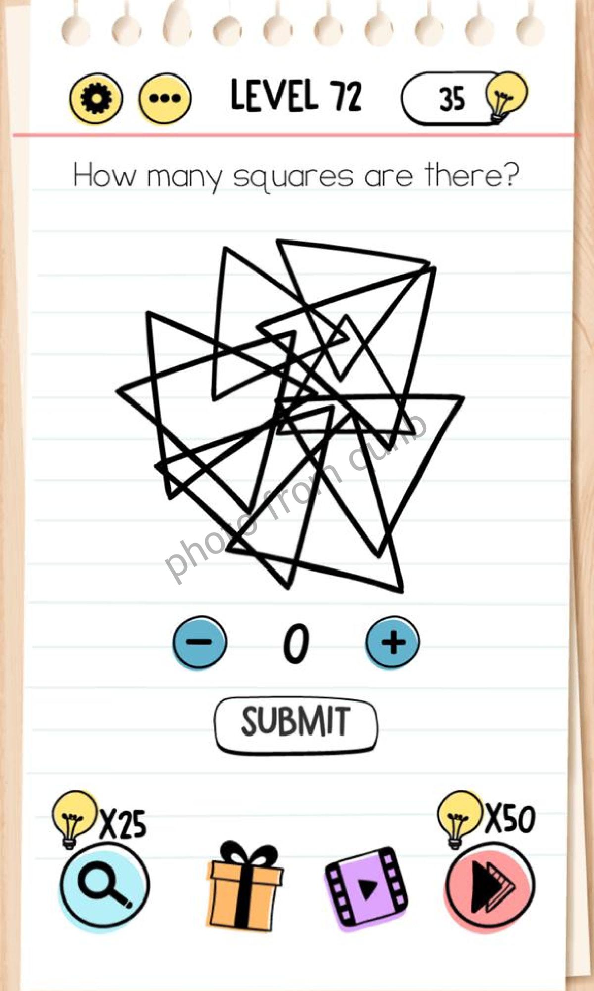 Brain Test Level 72 How Many Squares Are There Answers Solutions