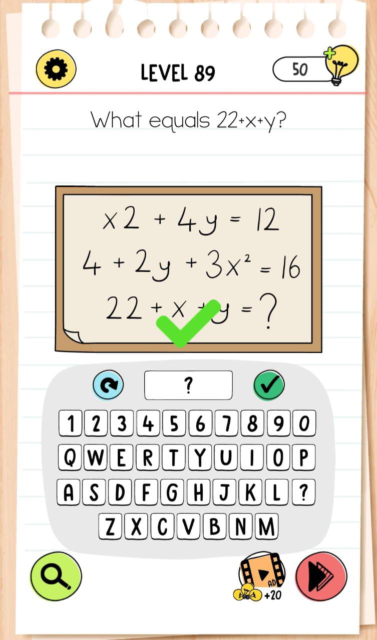 Brain Test 4 Level 89 What Equals 22 x y Answers And Solutions Brain Test 4 Level 89 What Equals 22 x y Answers And Solutions