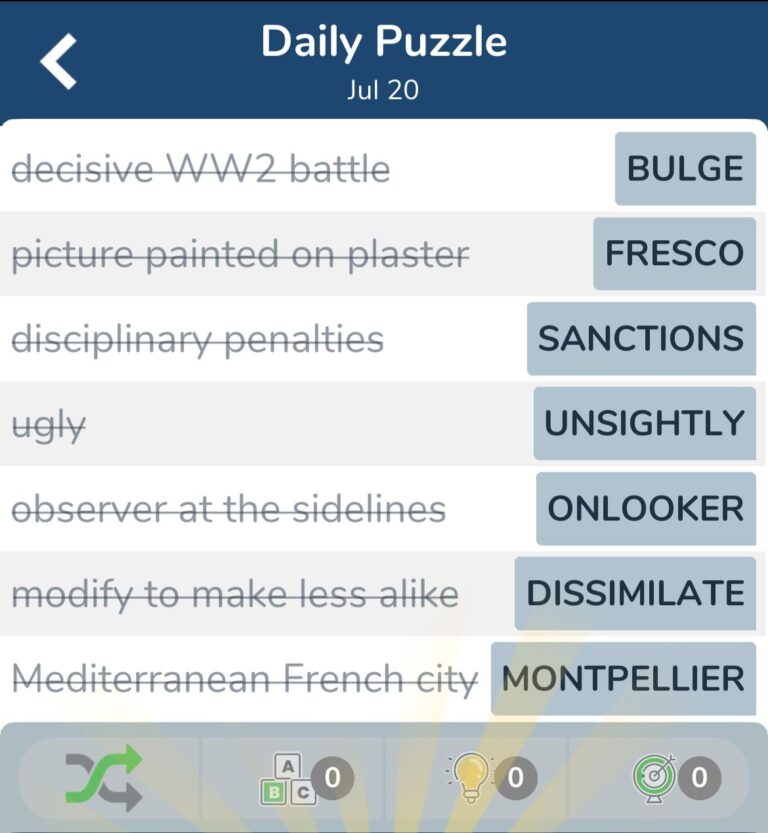 7 Little Words July 20 2024 Answers Answers all in one Page